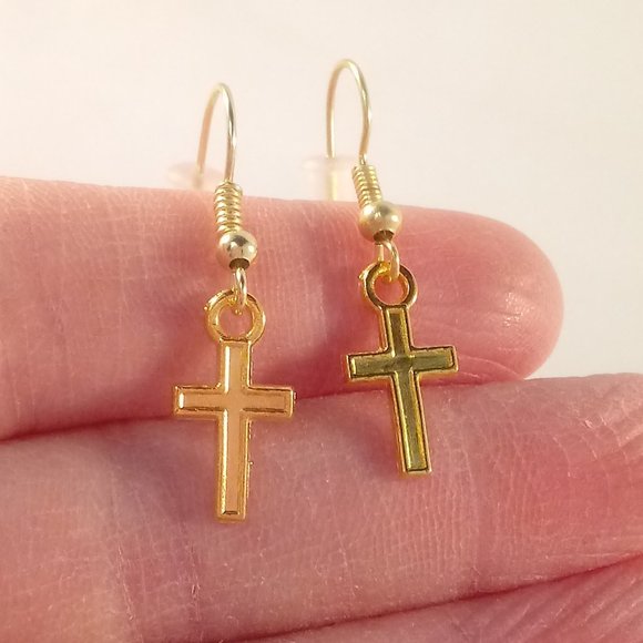 Kristy's Jewels | Jewelry | Gold Cross Shape Charm Dangle Earrings ...
